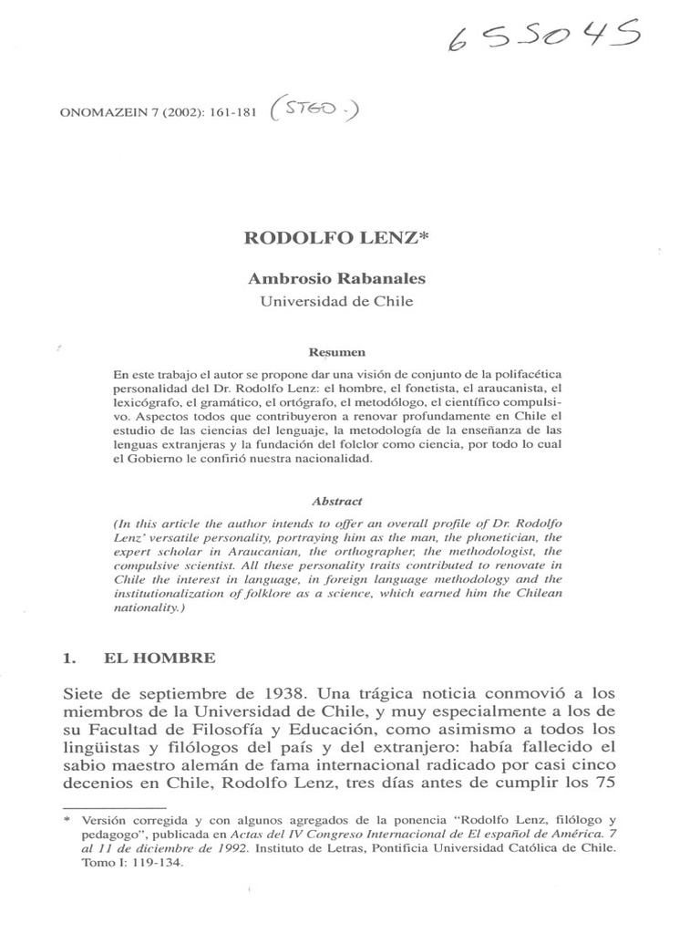 Rodolfo Lenz. Rabanales | PDF