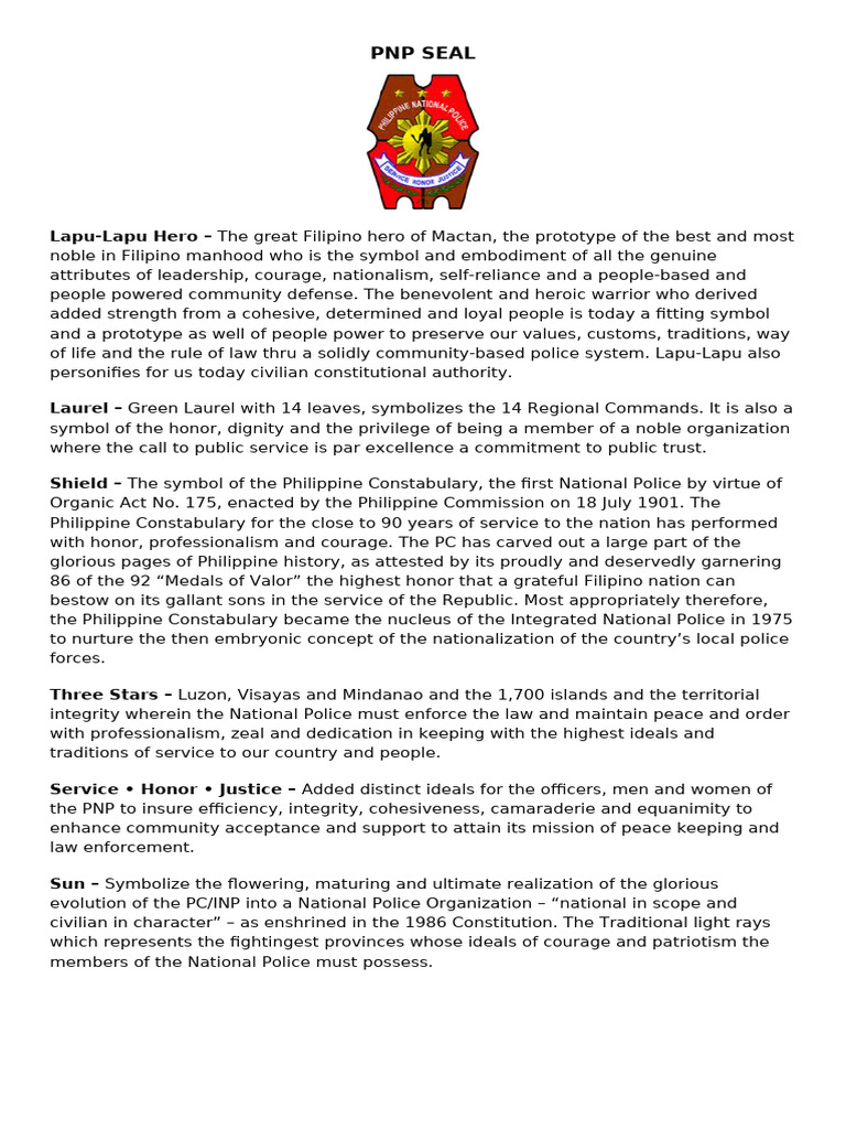 PNP Seal and Badge and Meaning | PDF | Philippines | Social Science