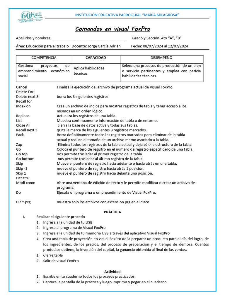 8 comandos en visual FoxPro | PDF