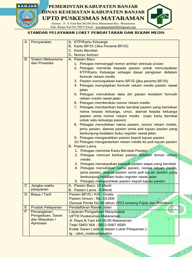 Standar Pelayanan Loket Pendaftaran | PDF