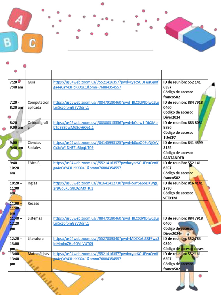 Horario de Clases 4to Baco A | PDF