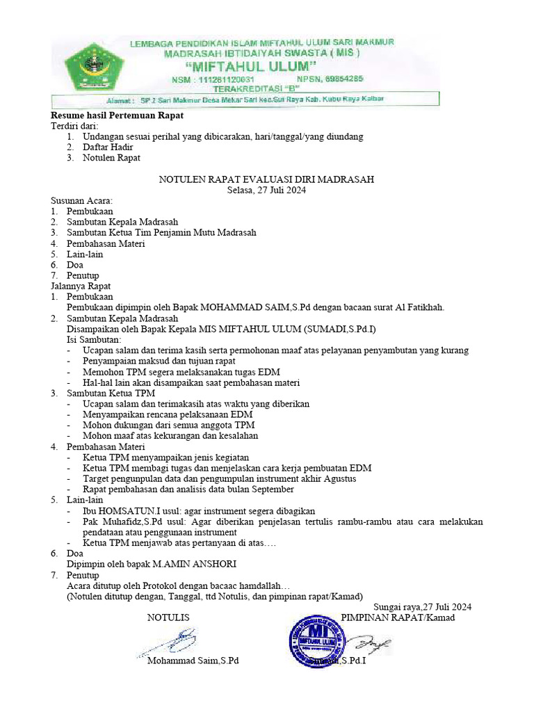 A.7 Resume Hasil Pertemuan Rapat | PDF