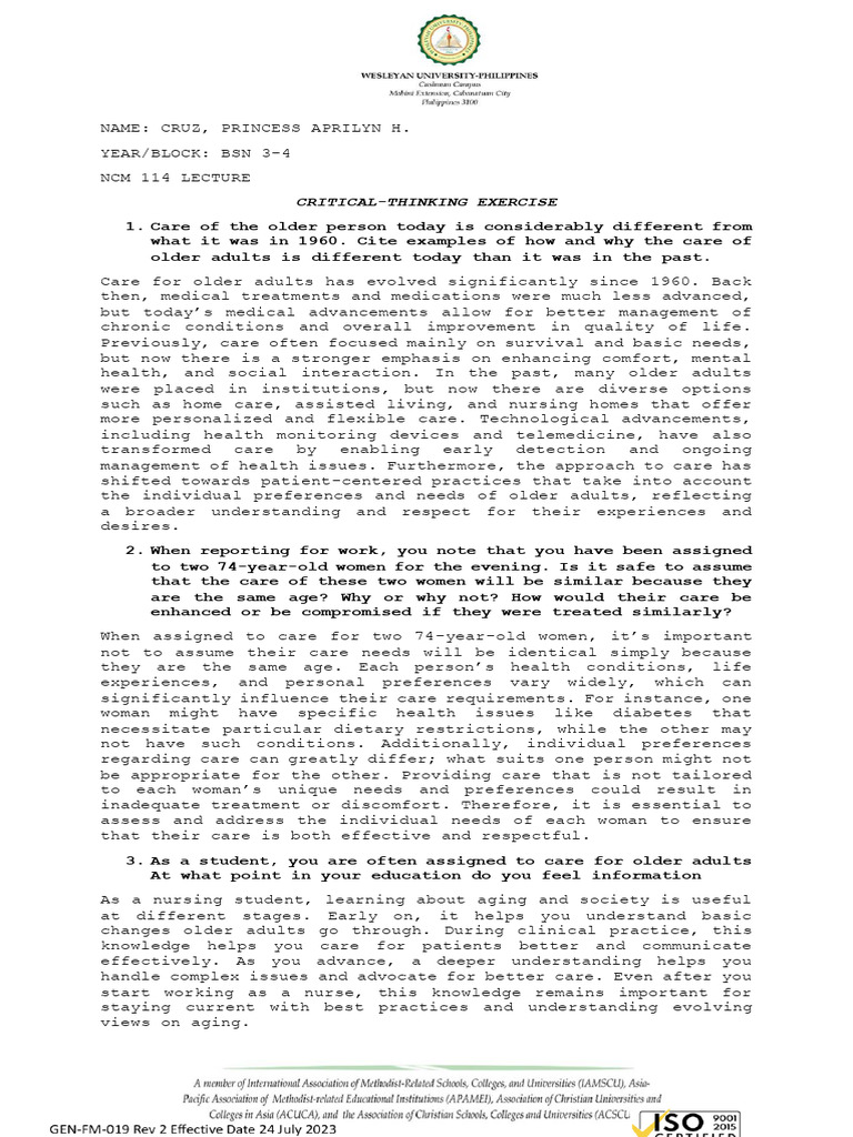 Critical Thinking Exercise | PDF