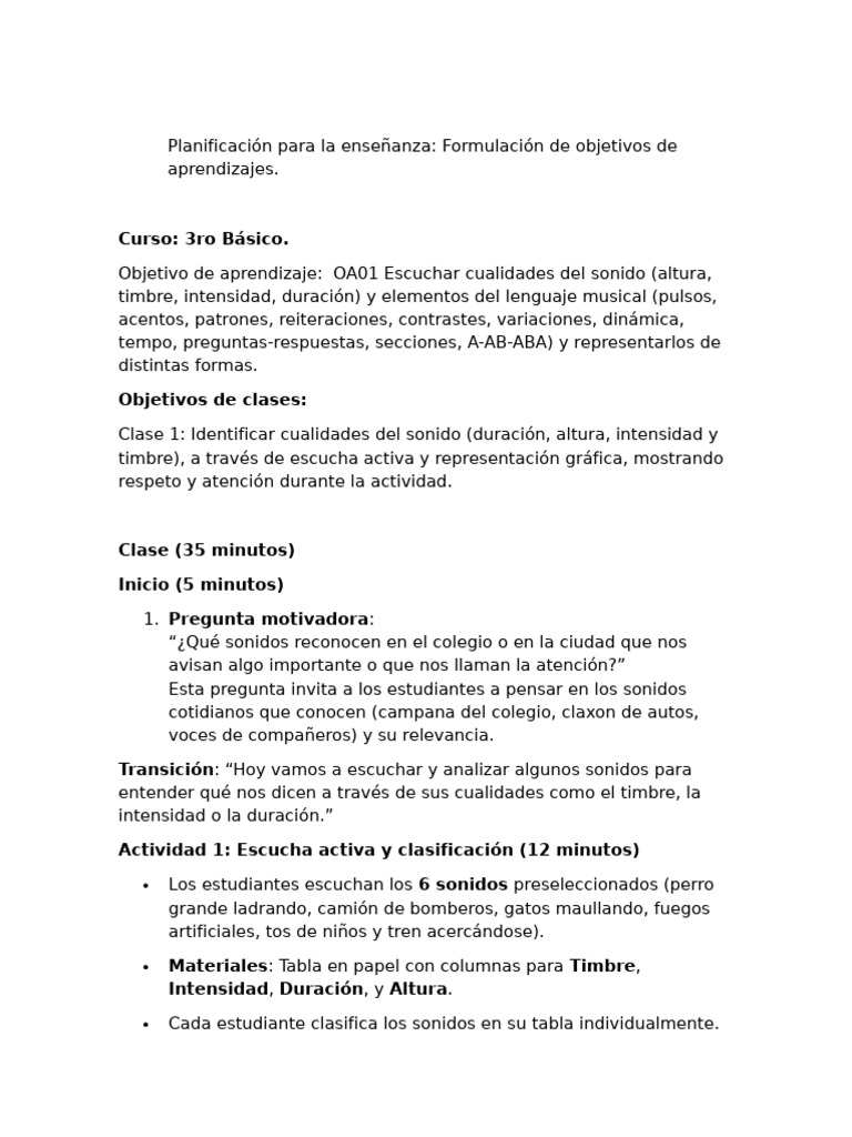 Planificación de la clase grabada | PDF