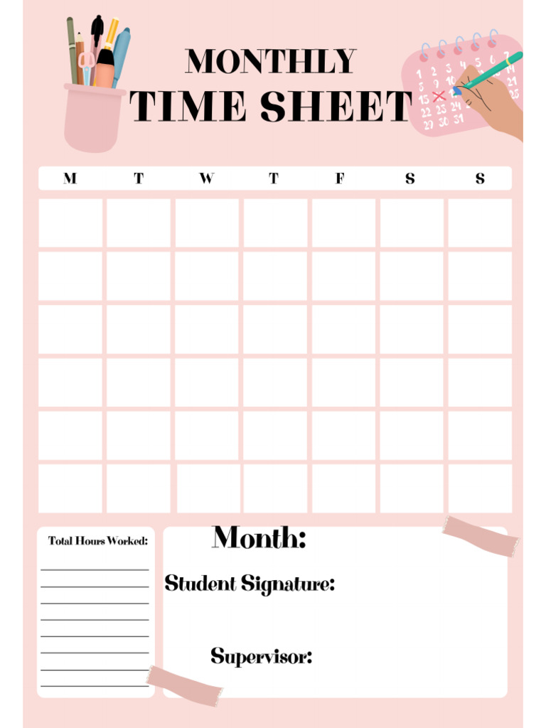 Monthly Time Sheet To Print | PDF