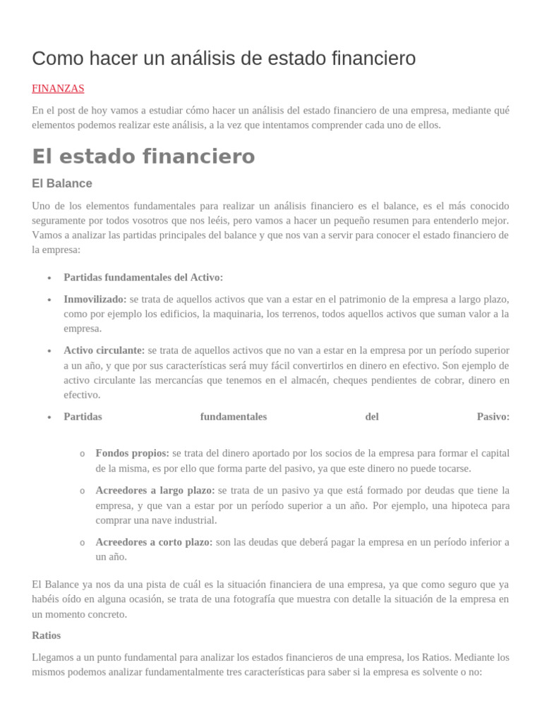 Como Hacer Un Análisis de Estado Financiero | PDF