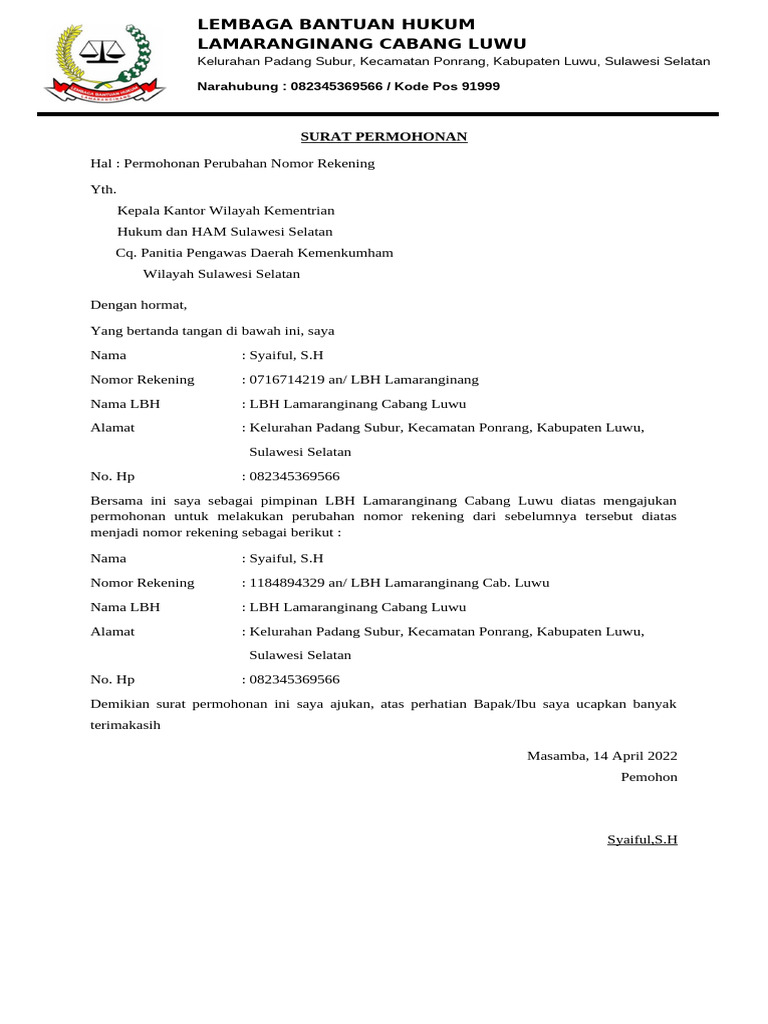 Surat Permohonan Pergantian Norek | PDF