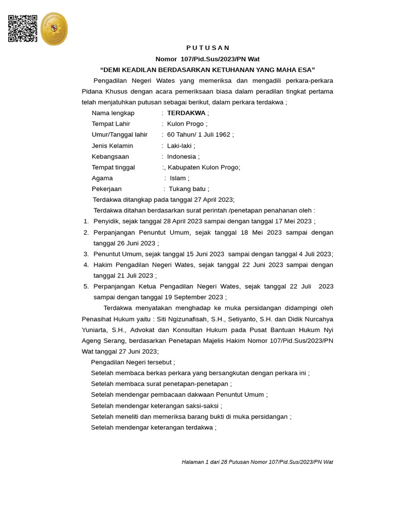 Putusan 107 Pid - Sus 2023 PN Wat 20231009103055 | PDF