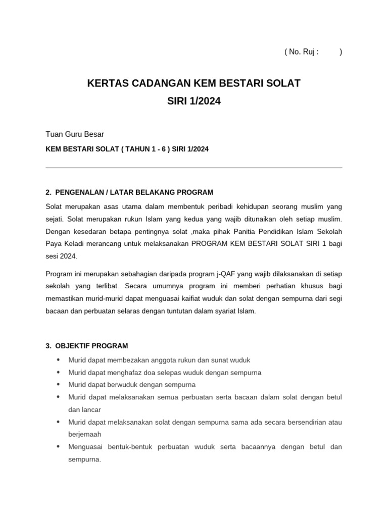 KERTAS CADANGAN KEM BESTARI SOLAT 2024 | PDF