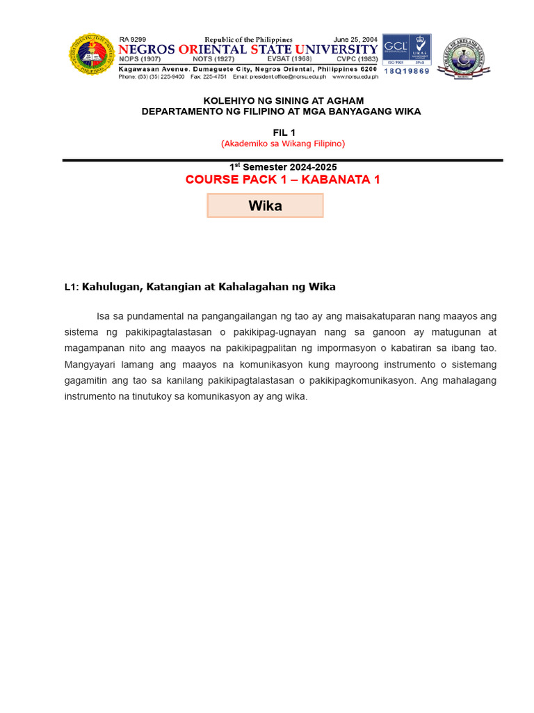 Fil1-Course Pack 1-Leksiyon 1 | PDF