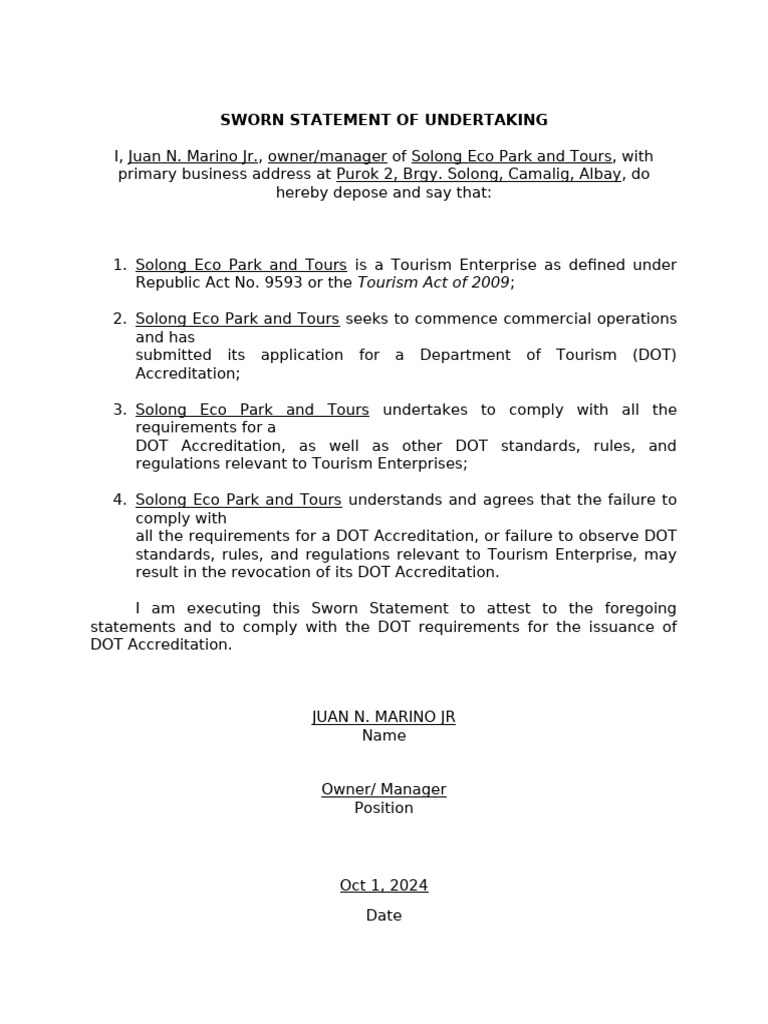 Revised Sworn Statement of Undertaking | PDF