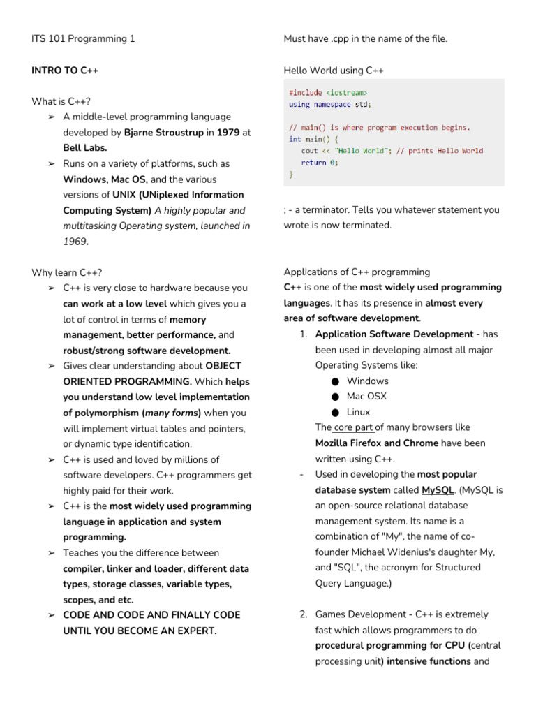 ITS 101 Programming 1 Transes | PDF