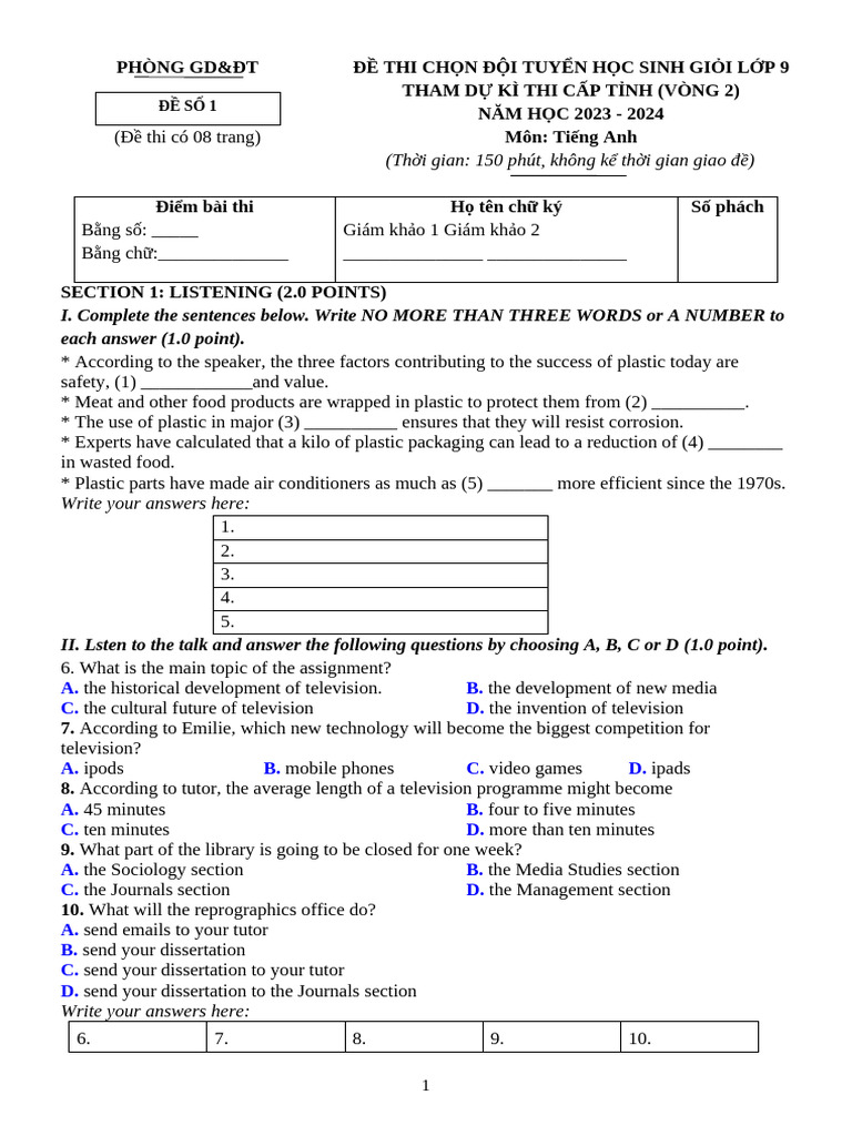 ĐỀ CHỌN HSG VÒNG 2 | PDF