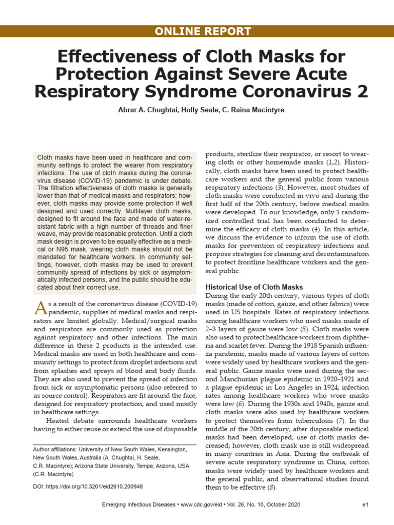 Cloth Mask Efficacy | PDF
