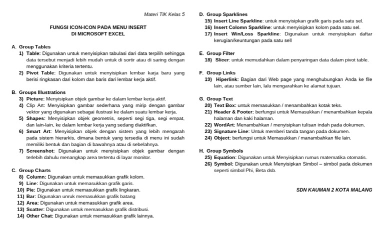 Fungsi Icon pada menu Insert (Ms.Excel) | PDF