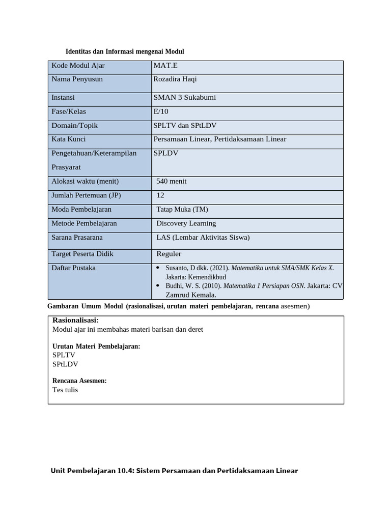 Modul Ajar SPLTV Dan SPTLDV | PDF