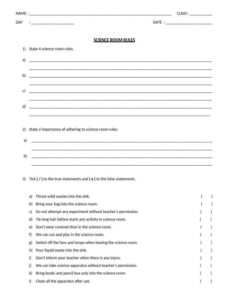 Science Room Rules | PDF