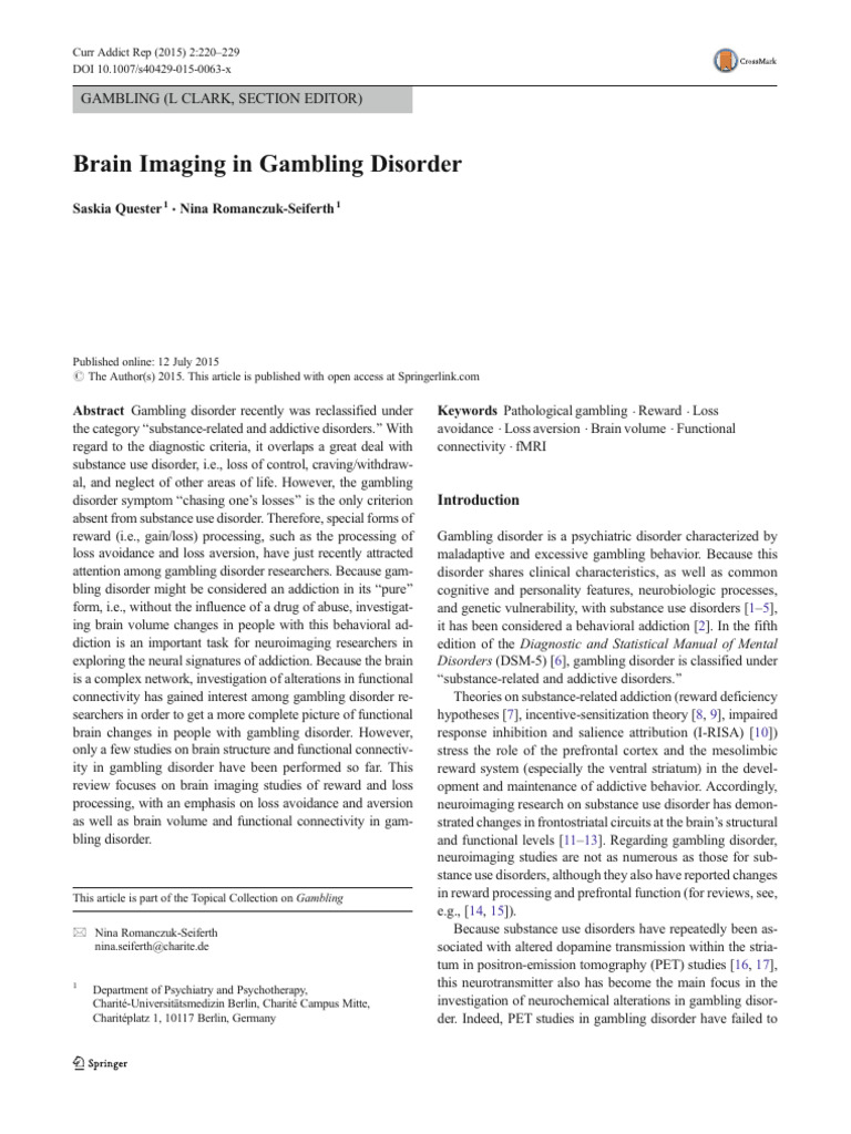 Brain Imaging in Gambling Disorder | PDF | Reward System | Self-Improvement