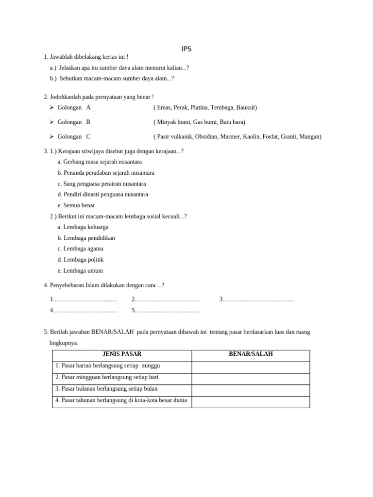 Soal PTS IPS 2024 Genap | PDF
