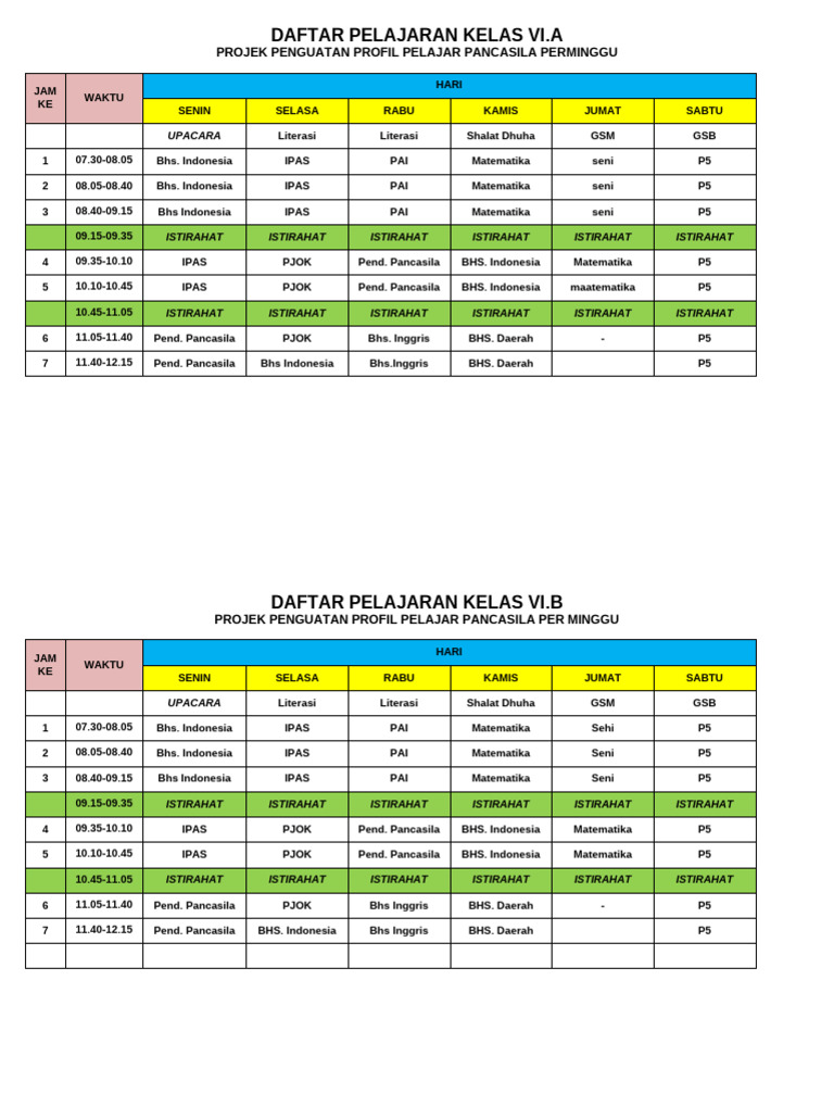 Jadwal Pelajaran Kelas 6 Kurmer Pdf
