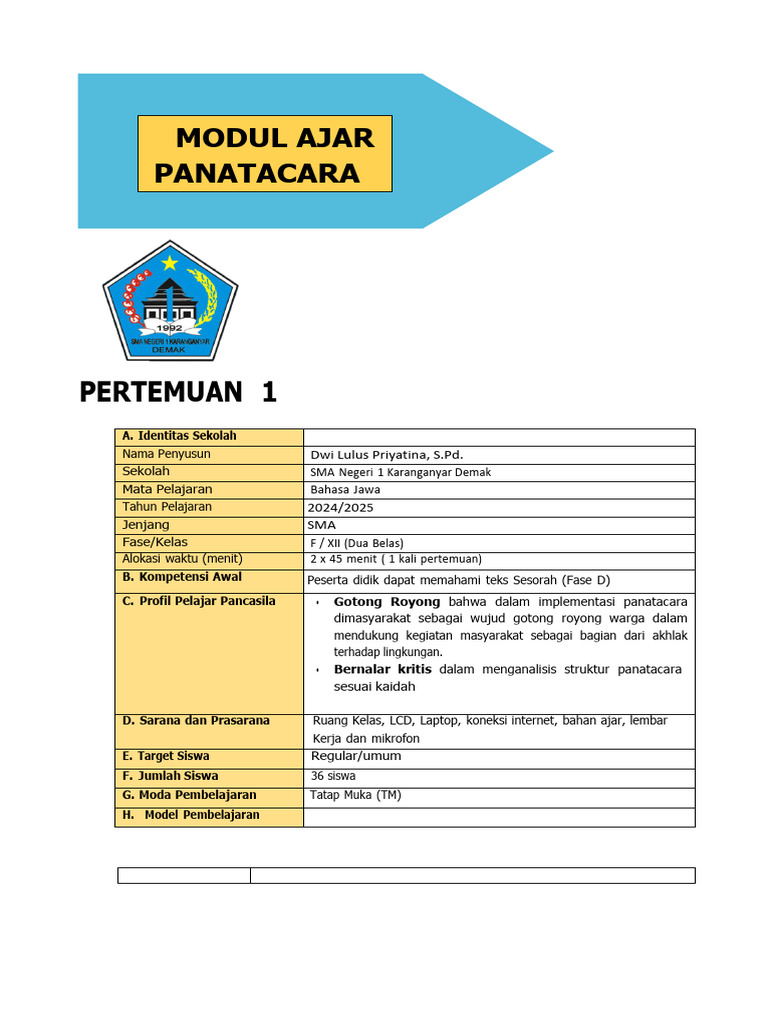 Modul Ajar Bahasa Jawa Kelas Xii - P. Lulus | PDF