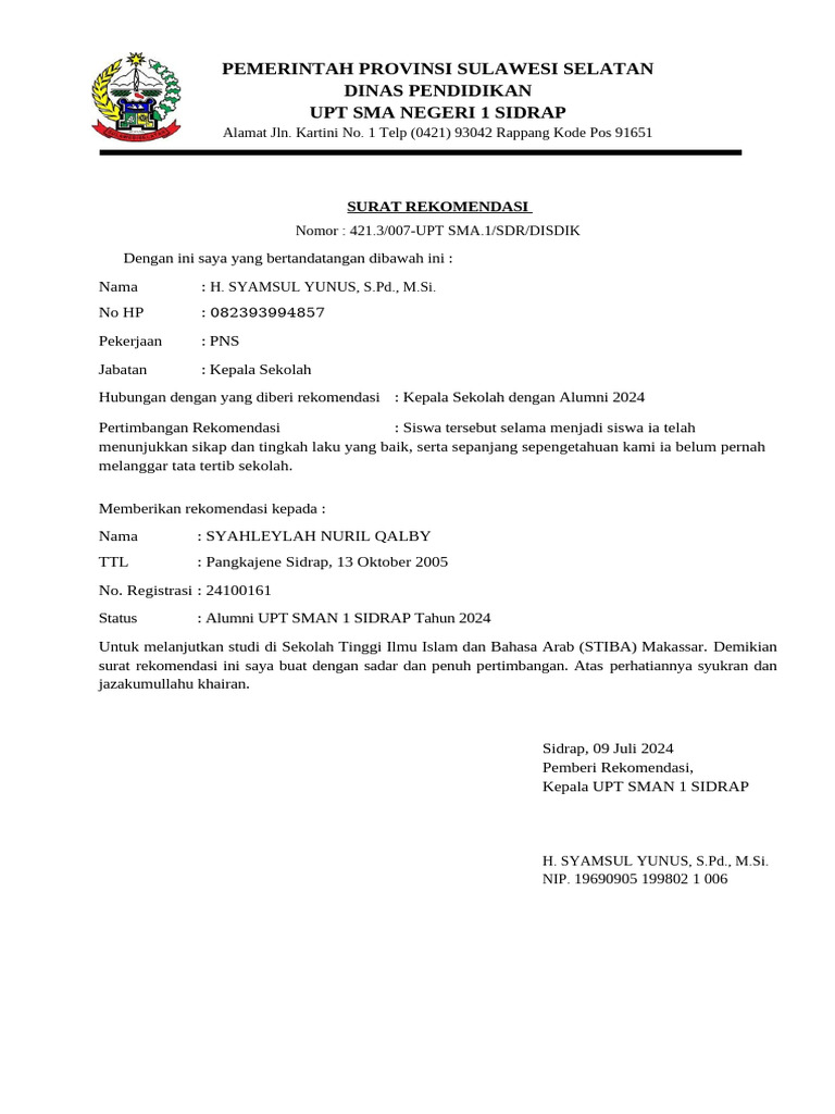 SURAT REKOMENDASI STIBA | PDF