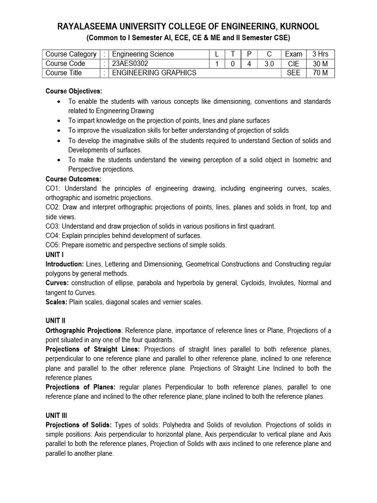 Engineering Graphics (23aes0302) Syllabus | PDF
