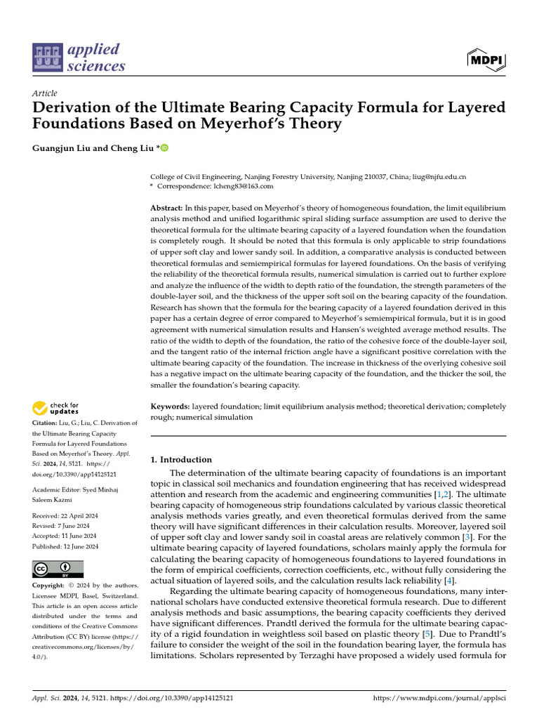 Derivation of The Ultimate Bearing Capacity Formula For Layered ...