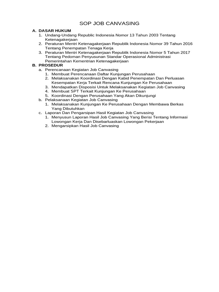 Sop Job Canvasing | PDF