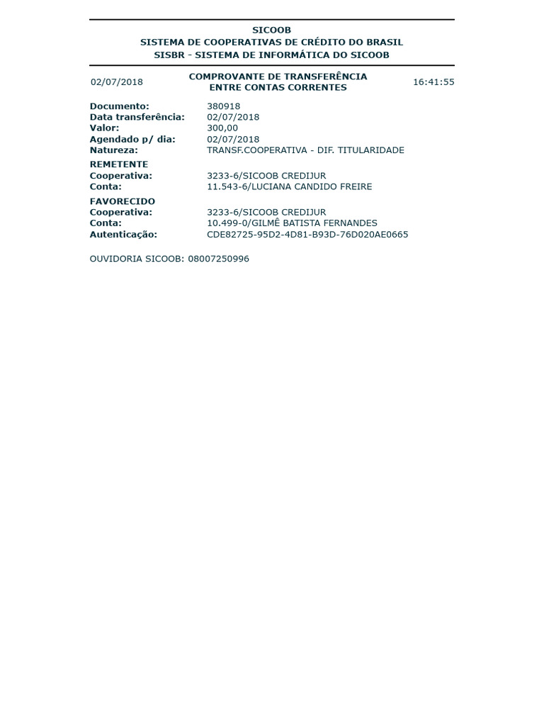 Sicoob Comprovante (02-07-2018 16-42-04) | PDF Sicoob Comprovante (02-07-2018 16-42-04) | PDF
