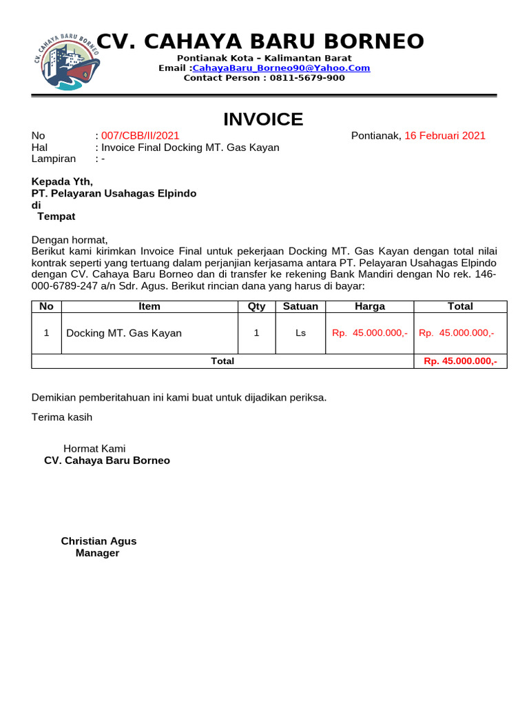 Invoice Kapal BJS | PDF