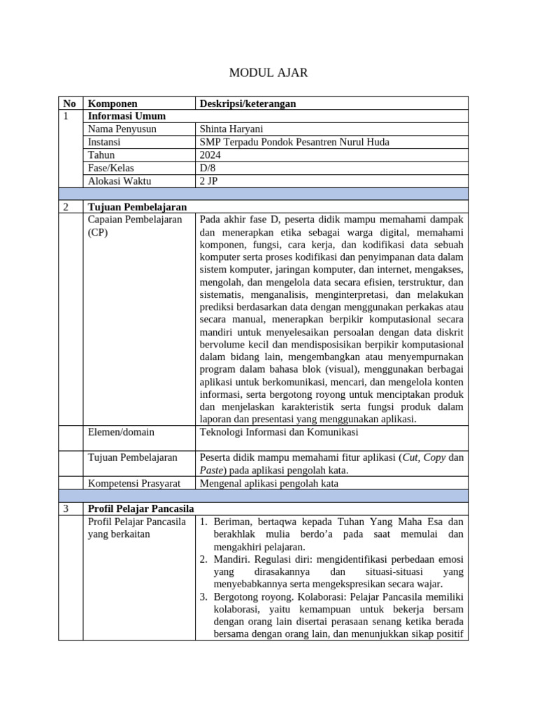 Modul Ajar MK Qurdis Shinta | PDF