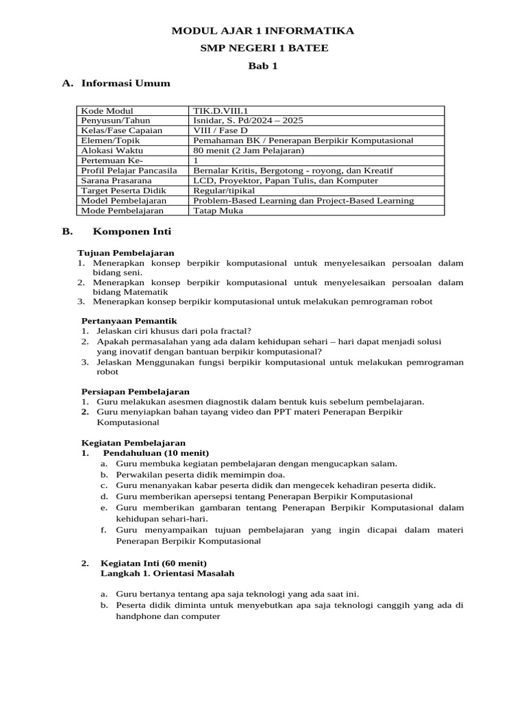 INFORMATIKA SMP - MTS KLS - VIII - KM-MA (Modul Ajar) - Modul Ajar ...