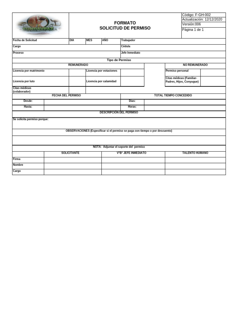 SOLICITUD DE PERMISO | PDF