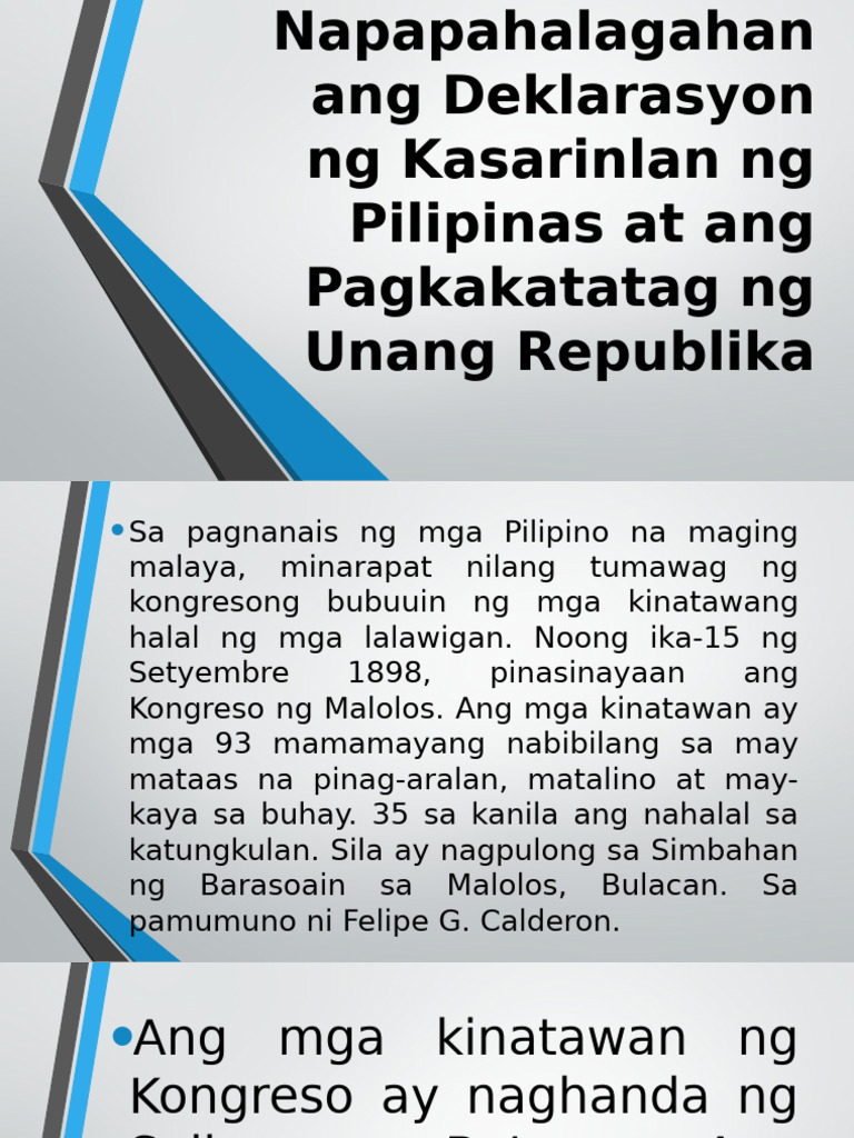 Napapahalagahan Ang Deklarasyon NG Kasarinlan NG Pilipinas at Ang Pagkakatatag NG Unang ...
