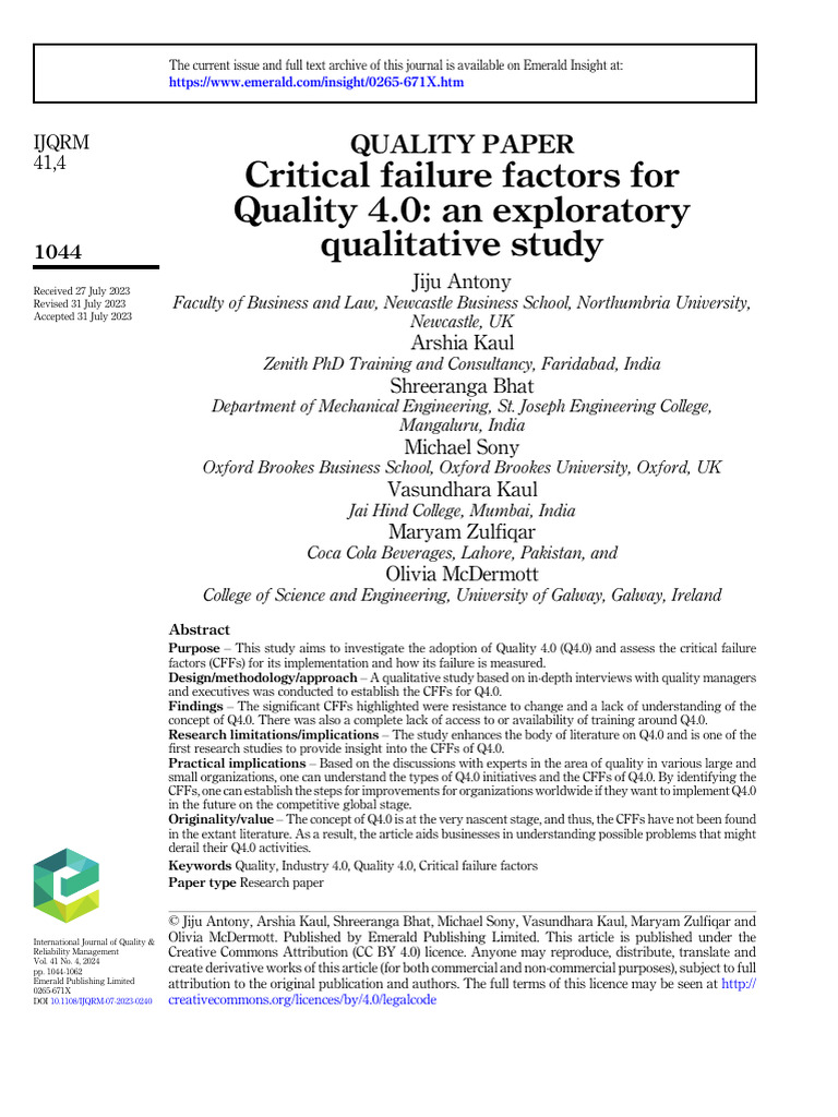 2024 - Critical Failure Factors For Quality40 An Exploratory ...