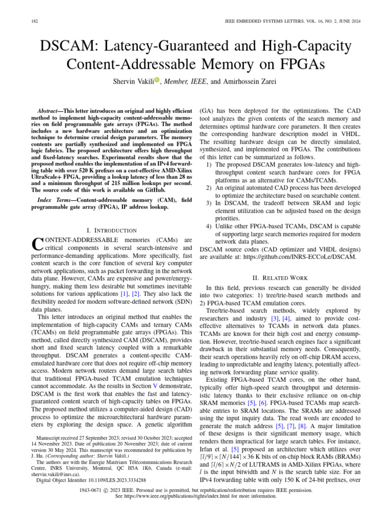 DSCAM Latency-Guaranteed and High-Capacity Content-Addressable Memory On FPGAs | PDF