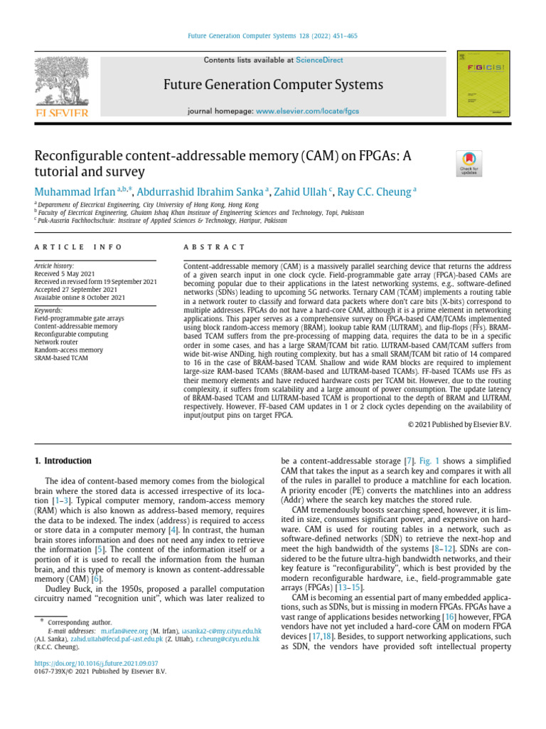 Reconfigurable Content Addressable Memory Cam On Fpgas Pdf