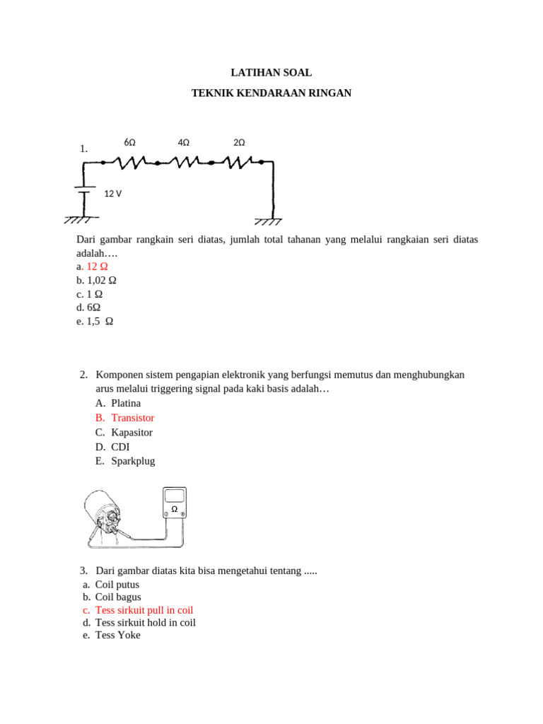 Latihan Soal - TKR - Gabungan | PDF