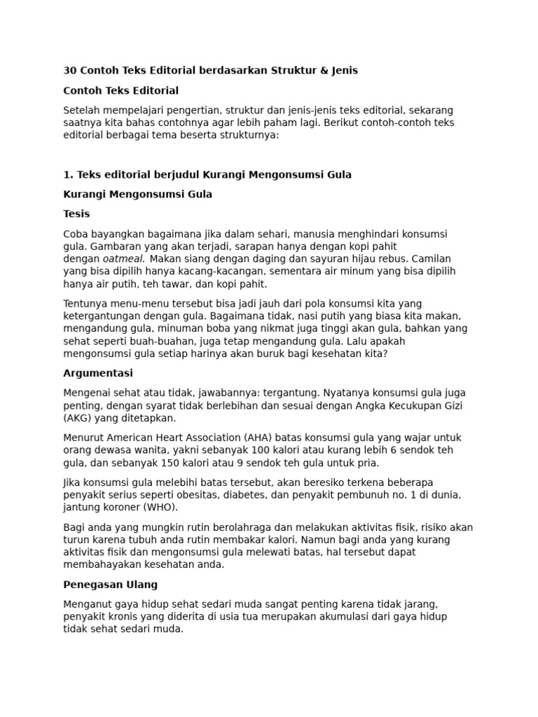 30 Contoh Teks Editorial Berdasarkan Struktur | PDF