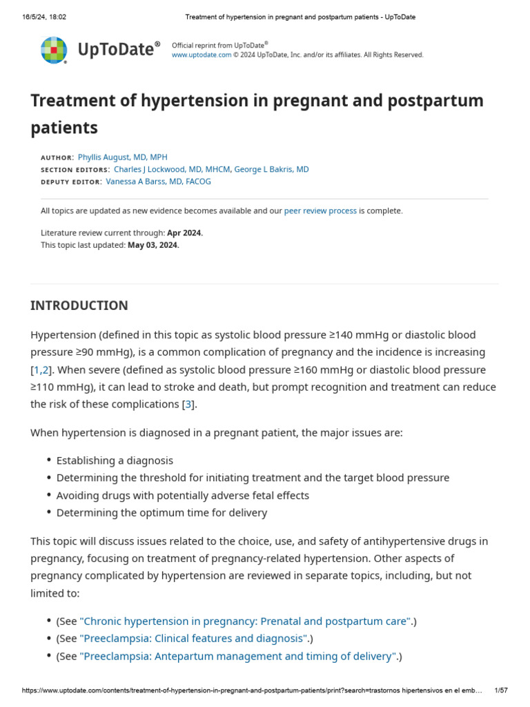 Treatment of Hypertension in Pregnant and Postpartum Patients ...