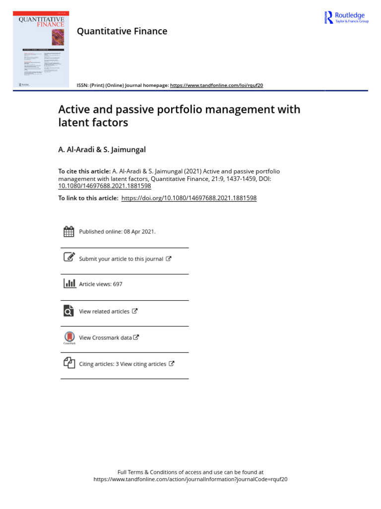 Active and Passive Portfolio Management With Latent Factors | PDF