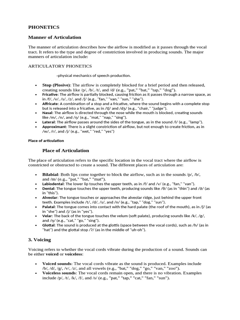 Manner of Articulation | PDF