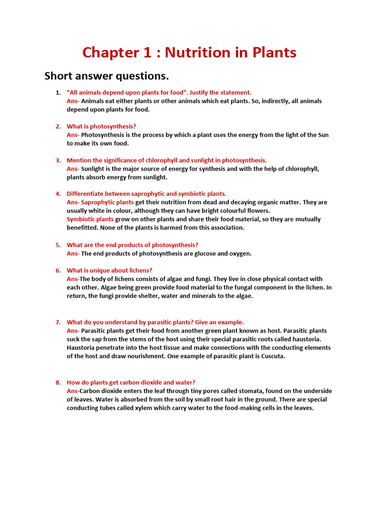 Chapter 1 Nutrition in Plant | PDF