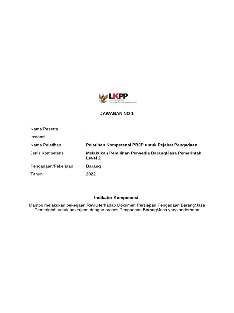 BA PP Pengadaan barang LKPP kompetensi PP | PDF