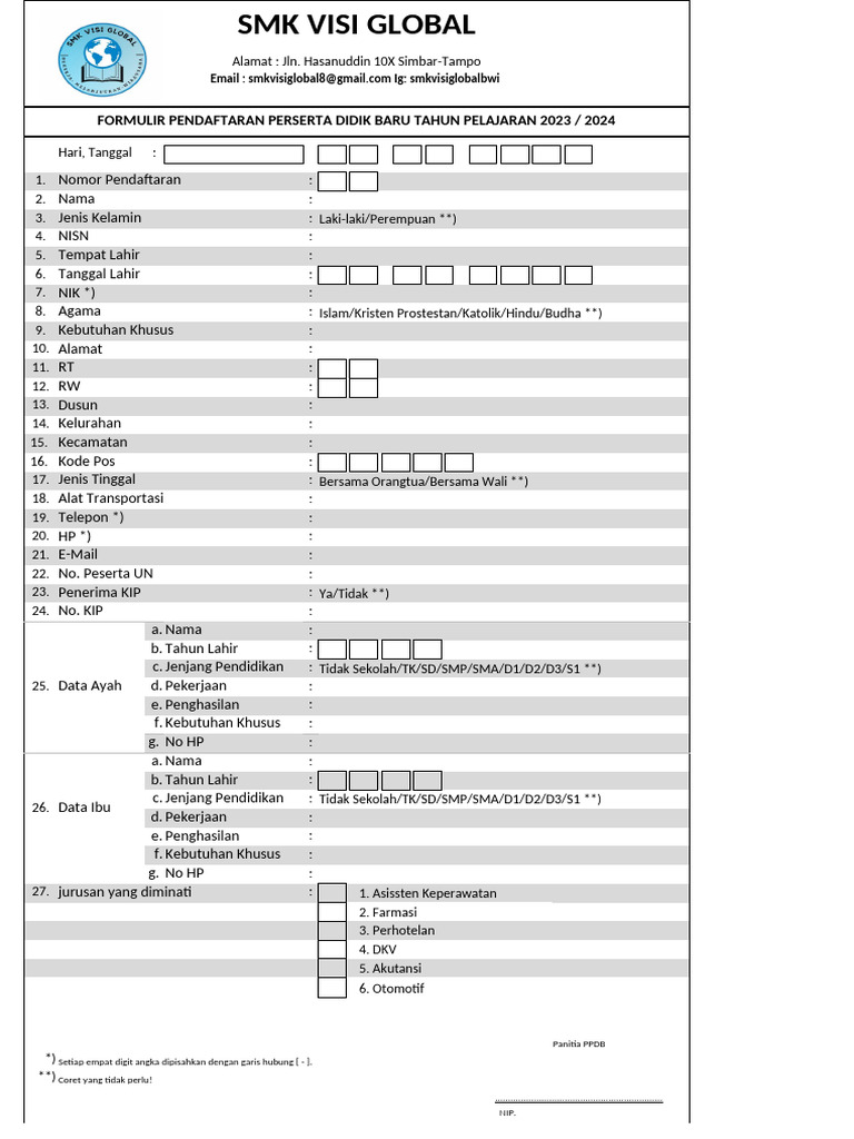 Formulir PPDB Versi Dapodikdas SMK | PDF