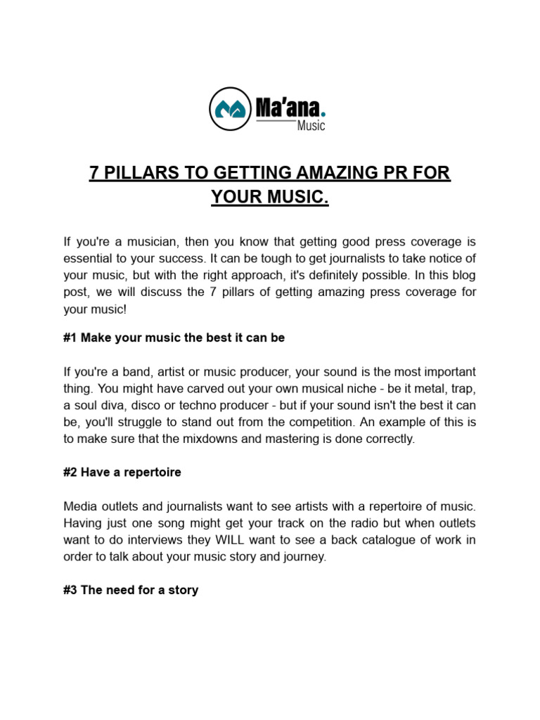 7 Pillars To Getting Amazing PR For Your Music | PDF