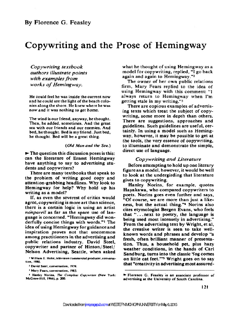 Copywriting and The Prose of Hemingway | PDF