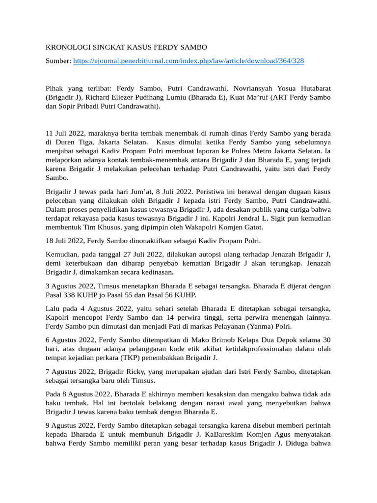 Kronologi Kasus Ferdy Sambo | PDF