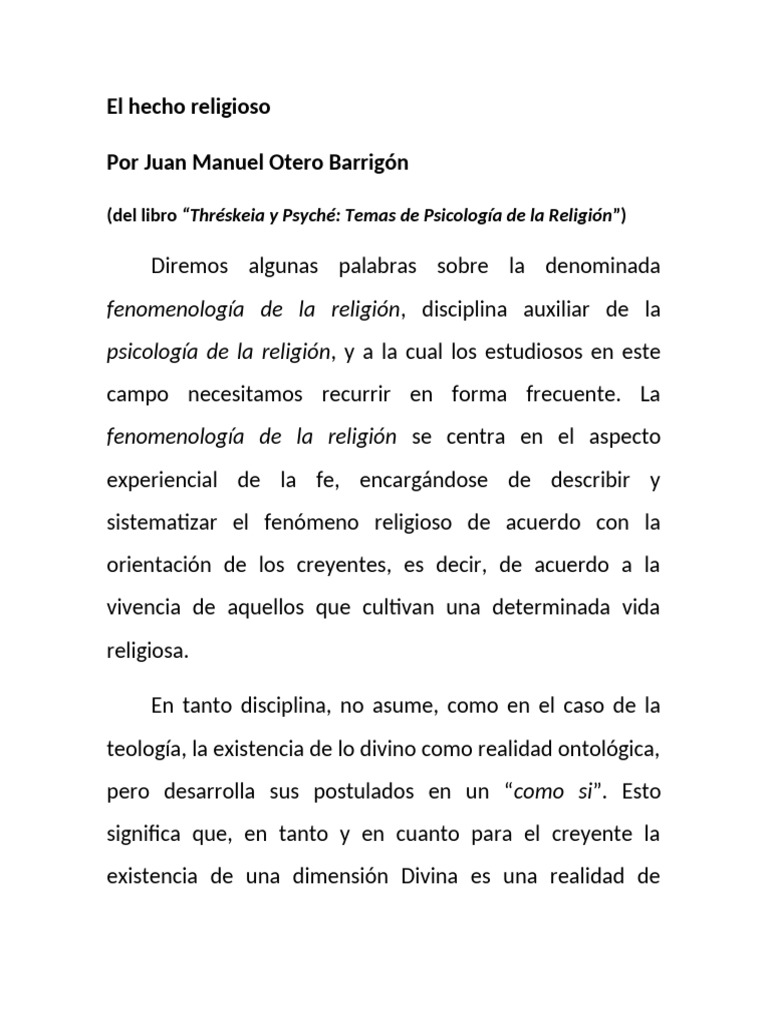 El Hecho Religioso - Fenomenología de La Religión | PDF